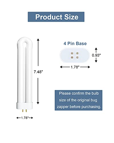 Bug Zapper Light Bulb Replacement for 15W Bug Zapper with 4-Pin Base, Ful 15W-BL U Shaped Twin Tube Bulb for Outdoor Mosquito Zapper, 1 Pack