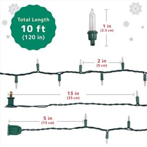 PREXTEX Christmas Lights (10 Feet, 50 Lights) - Clear White Christmas Tree Lights with Green Wire - Indoor/Outdoor String Lights - Warm White Twinkle Lights - Fairy Lights - Christmas String Lights