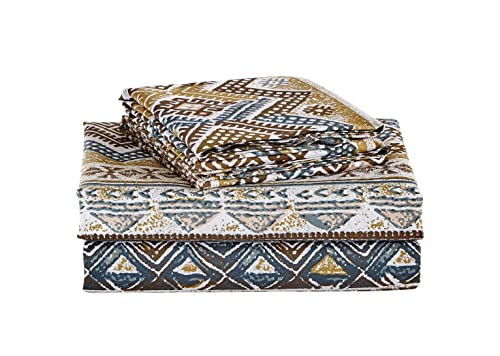 Chezmoi Collection 4-Piece Southwestern Native Tribal Boho Multi-Color Microfiber Printed Bed Sheet Set, King Size