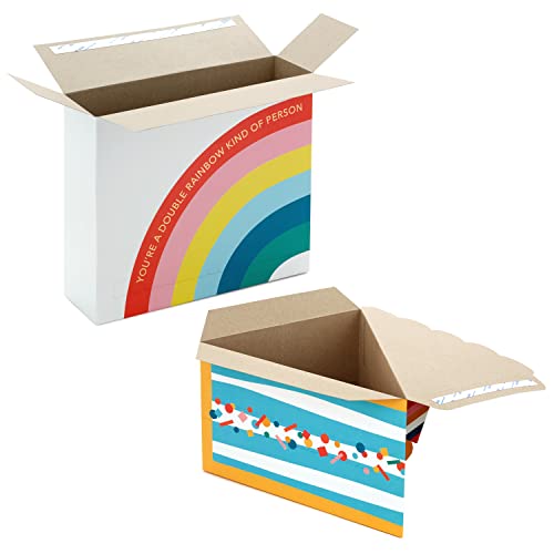 Hallmark Self-Sealing Gift Box Set with Zip Opening (2 Boxes: Rainbow, Birthday Cake) for Kids, Adults, Grandchildren, Teachers