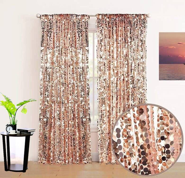 YCC 9FT x 9 FT Big Payette Rose Gold Big Shiny Sequin Backdrop Curtains Background for Party/Christmas/Wedding Photo Booth Shimmer Wall Backdrop Cloth