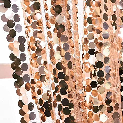 YCC 9FT x 9 FT Big Payette Rose Gold Big Shiny Sequin Backdrop Curtains Background for Party/Christmas/Wedding Photo Booth Shimmer Wall Backdrop Cloth