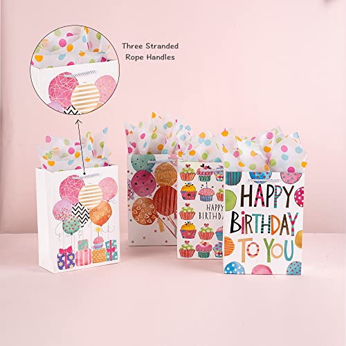 OfficeCastle 4 Pack Large Birthday Gift Bags with Tissue Paper (Rainbow Polka Dots)