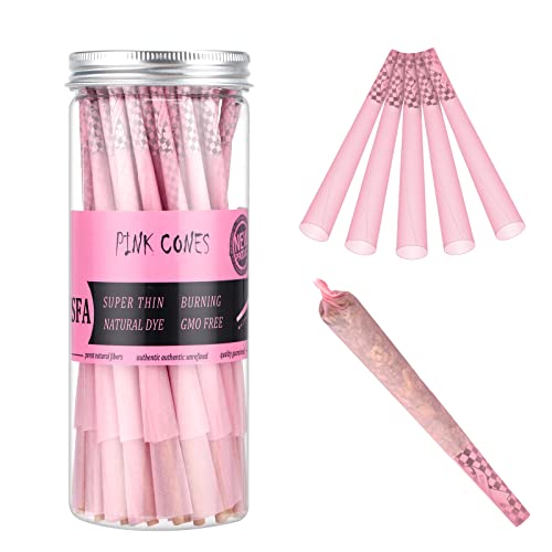 TISFA Pink Pre rolled Cones 60 Pack Rolling Papers King Size Rolling Cones with Tips & Packing Sticks (60 PCS)