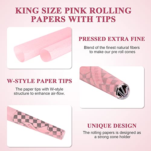 TISFA Pink Pre rolled Cones 60 Pack Rolling Papers King Size Rolling Cones with Tips & Packing Sticks (60 PCS)