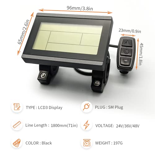 Ebike LCD Display Meter KT-LCD3 24V 36V 48V 52V Electric Bike Conversion Kit Display for KT Controller(LCD3 SM Plug with USB)