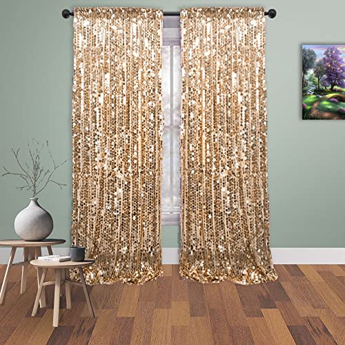 YCC 9FT x 9 FT Gold Big Payette Sequin Curtains with Rod Pocket Panels Curtain