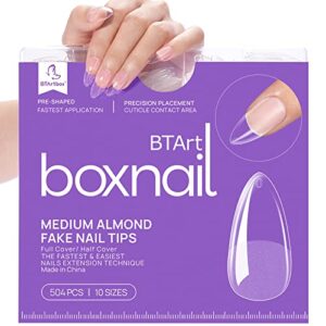 soft gel nail tips almond - btartbox 500pcs supremely fit & no e-file needed false nails, soak off full cover fake nail tips for acrylic nails professional extension with case, 10 size