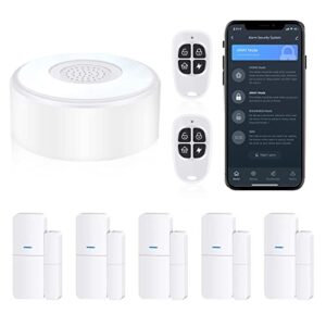 wifi door alarm system, wireless diy smart home security system, with phone app alert, 8 pieces-kit (alarm siren, door window sensor, remote), work with alexa, for house, apartment by tolviviov