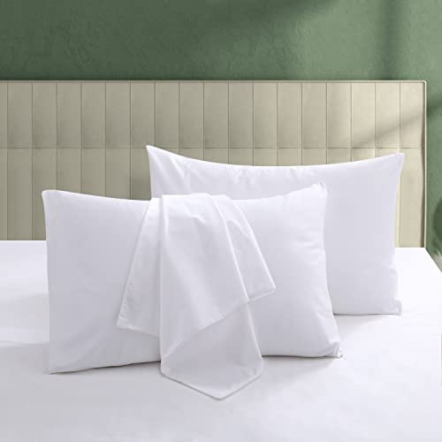 Standard Size Pillow Protectors Set of 2, 100% Egyptian Cotton Bed Pillow Cases with Zipper, 600 Thread Count Cooling Pillow Cases Quiet and Breathable Easy Care(2 Pack, White)