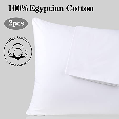 Standard Size Pillow Protectors Set of 2, 100% Egyptian Cotton Bed Pillow Cases with Zipper, 600 Thread Count Cooling Pillow Cases Quiet and Breathable Easy Care(2 Pack, White)