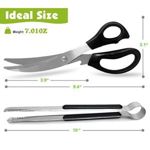 Kitchen Shears. Korean Barbecue Scissors and Tongs Set, Kitchen Scissors and Tongs for Cutting Meat, Chicken, Vegetables, Stainless Steel Multipurpose Non-slip Serrated Sharp BBQ Scissors BBQ Tongs