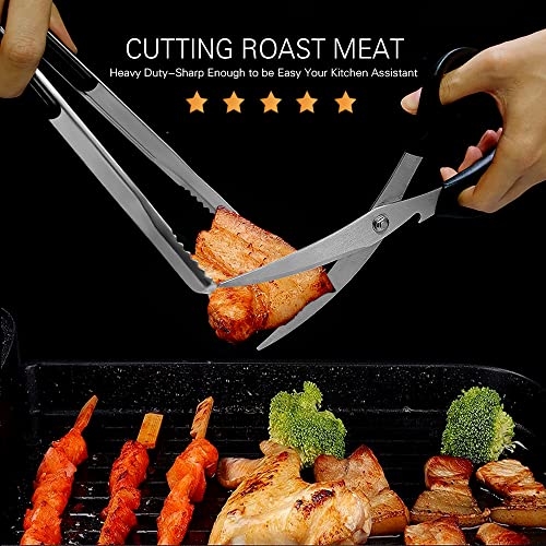 Kitchen Shears. Korean Barbecue Scissors and Tongs Set, Kitchen Scissors and Tongs for Cutting Meat, Chicken, Vegetables, Stainless Steel Multipurpose Non-slip Serrated Sharp BBQ Scissors BBQ Tongs