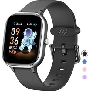 hengto fitness tracker watch for kids, ip68 waterproof kids smart watch with 1.4" diy watch face 19 sport modes, pedometers, heart rate, sleep monitor, great gift for boys girls teens 6-16 (black)