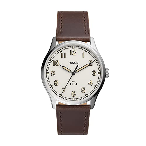 Fossil Men's Dayliner Quartz Stainless Steel and Leather Three-Hand Watch, Color: Silver, Brown (Model: FS5927)