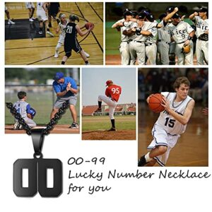 Number Necklace for Boy Athletes Number Stainless Steel Black Chain 00-99 Number Charm Pendant Personalized Sports Jewelry for Men Basketball Baseball Football(06)