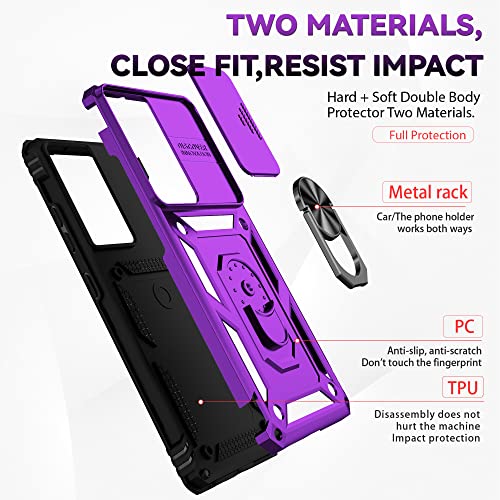 AYMECL for S21 Ultra Case,Galaxy S21 Ultra Case with Slide Camera Cover &[2 Packs] 3D Curved Screen Protector,Built-in 360° Rotate Ring Stand Magnetic Cover Case for Galaxy S21 Ultra 6.8 inch-Purple