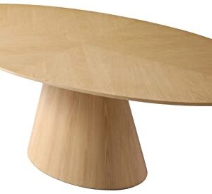 Meridian Furniture Gavin Collection Mid Century Oval White Oak Wood Dining Table, 90" W x 43.5" D x 30" H