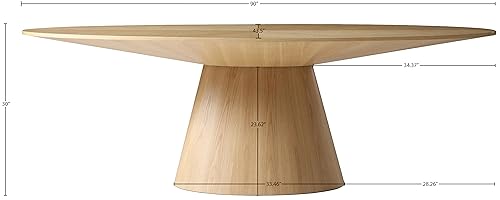 Meridian Furniture Gavin Collection Mid Century Oval White Oak Wood Dining Table, 90" W x 43.5" D x 30" H