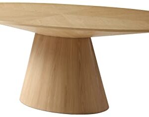 Meridian Furniture Gavin Collection Mid Century Oval White Oak Wood Dining Table, 90" W x 43.5" D x 30" H