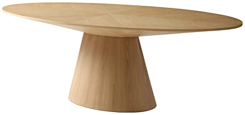 Meridian Furniture Gavin Collection Mid Century Oval White Oak Wood Dining Table, 90" W x 43.5" D x 30" H