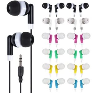 Wjjitan Bulk Earbuds 50 Pack Multi Colored Individually Bagged, Wholesale Earbuds Headphones Class Set Earphones for Classroom, Kids, Students,Schools,Children