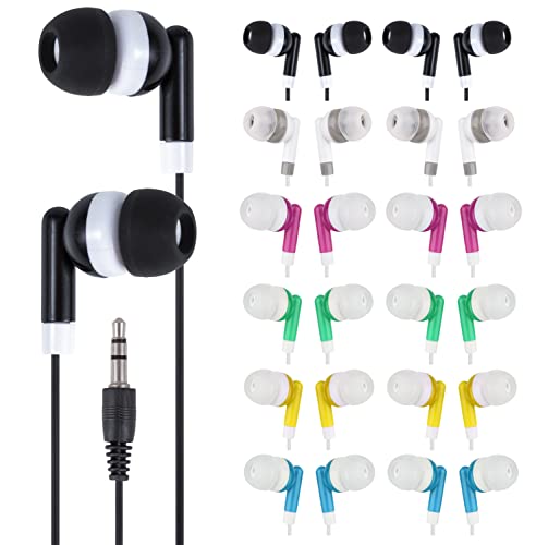 Wjjitan Bulk Earbuds 50 Pack Multi Colored Individually Bagged, Wholesale Earbuds Headphones Class Set Earphones for Classroom, Kids, Students,Schools,Children