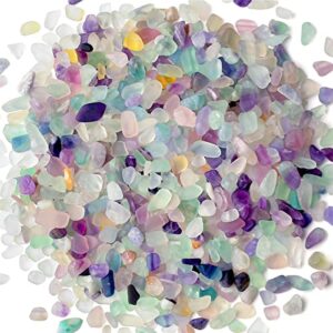 fluorite aquarium gravel rocks natural tumbled healing crystal chips bulk gemstones tumbled crushed stones for fountain vase filler planters decorative fish tank potted reiki energy balancing 0.44lb