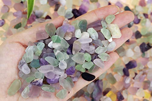 Fluorite Aquarium Gravel Rocks Natural Tumbled Healing Crystal Chips Bulk Gemstones Tumbled Crushed Stones for Fountain Vase Filler Planters Decorative Fish Tank Potted Reiki Energy Balancing 0.44lb