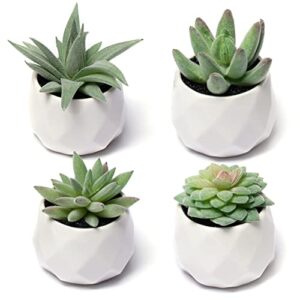 cadnly fake succulent plant set - artificial succulent plants for desk decor - realistic faux succulents in pots – small fake plant for shelf decor – green plant decor 4 pack