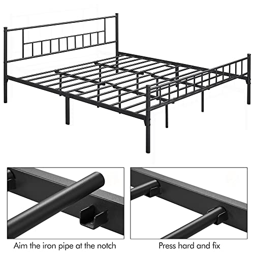 Topeakmart King Size Metal Bed Frame, Platform Bed Frame with Headboard and Footboard/No Box Spring Needed/Steel Slat Support/Under Bed Storage/Black