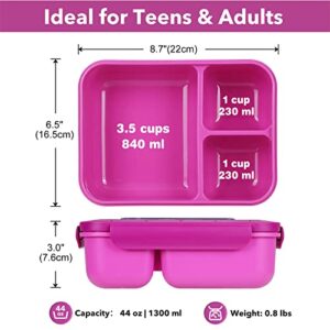 Caperci Premium Bento Lunch Box for Adult & Older Kids - Leakproof 44 oz 3-Compartment Lunch Containers for Adults and Teens, Ergonomic Design, Built-in Utensil Set & BPA Free (Purple)