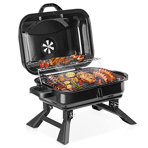 Diophros Folded Charcoal BBQ Grill, Household Portable Outdoor Barbecue Stove Set Charcoal For Camping, 16", Black