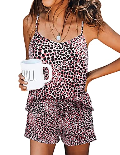 Ekouaer Women Leopard Pajamas Camisole Short Sets 2 Piece Pj Nightwear Sleepwear