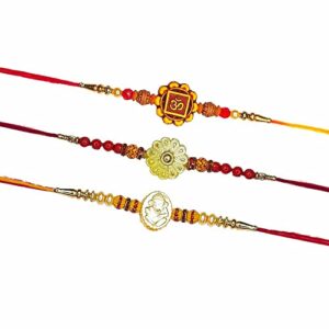 SHREESHANAIK Premium Rakhi Set Rakhi for Brother and Bhabhi, Rakhi Bracelet Rakhi for Raksha Bandhan Festival | Bracelets Rakhi | Best Gift for Brothers | Indian Rakhi. Pack of 3