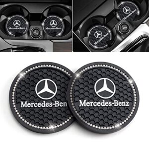 aigmy haunoti car cup holder coaster compatible with mercedes benz a-class c-class cla cls amg glc gle gls lovely ladies accessories, inside shiny insert pad set 2.76in round (black 2 pieces)