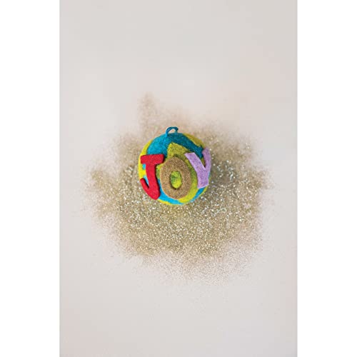 Creative Co-Op Round Wool Felt Globe Ornament with "Joy" Message, Multicolor