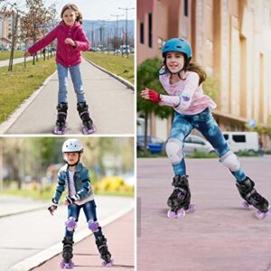 Kids Roller Skates for Girls Ages 6-12, Black&Purple 4 Sizes Adjustable Boys Roller Skates with Light up Wheels Medium Size