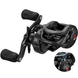 piscifun carbon xcs baitcaster reel, 5.5 oz baitcasting fishing reel, 8.1:1 gear ratio & dual brake system carbon frame smooth casting reel, carbon black right handed