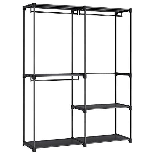 SONGMICS Clothes Rack, Garment Racks for Hanging Clothes, Portable Wardrobe Closet with 3 Hanging Rods and Shelves, Freestanding Closet Organizer, 16.9 x 54.3 x 71.7 Inches, Black URYG025B02