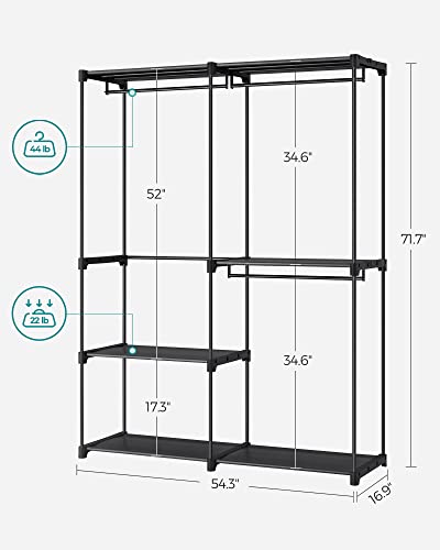 SONGMICS Clothes Rack, Garment Racks for Hanging Clothes, Portable Wardrobe Closet with 3 Hanging Rods and Shelves, Freestanding Closet Organizer, 16.9 x 54.3 x 71.7 Inches, Black URYG025B02