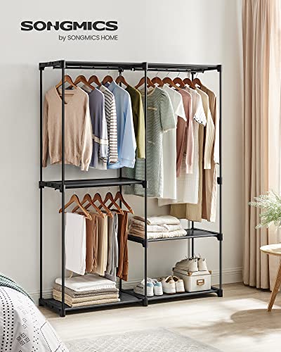 SONGMICS Clothes Rack, Garment Racks for Hanging Clothes, Portable Wardrobe Closet with 3 Hanging Rods and Shelves, Freestanding Closet Organizer, 16.9 x 54.3 x 71.7 Inches, Black URYG025B02