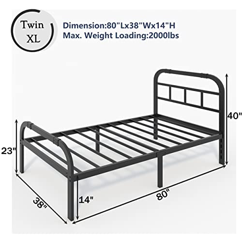 Artimorany Twin XL Bed Frame with Headboard and Footboard, 14 Inch Heavy Duty, XL Twin Bed Frame Mattress Foundation, Noise Free, No Box Spring Needed, Easy Assembly, Black