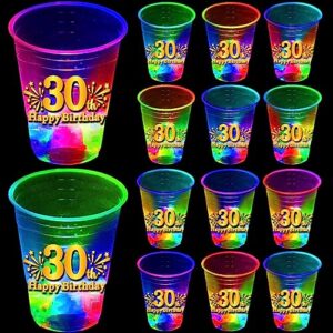 24 pcs glow 30th birthday party cups,glow in the dark cups for 30 birthday party,30th happy birthday cups for birthday parties,birthday decorations party favor