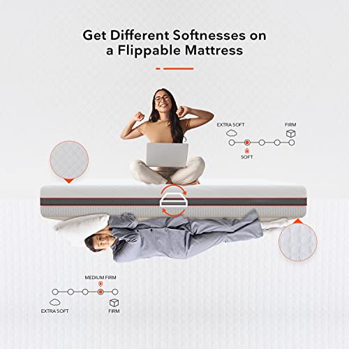 Sweetnight King Size Mattress, 12 Inch Gel Memory Foam Mattress in a Box for Cooling Sleep, Flippable Mattress with Two Firmness Preference, Motion Isolation