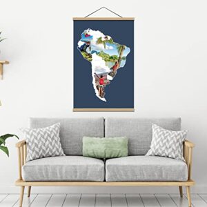 South America Photo Map - Travel Sticker Collage - 24 x 36” - Made in USA (Dark Blue, No Frame Hanger)