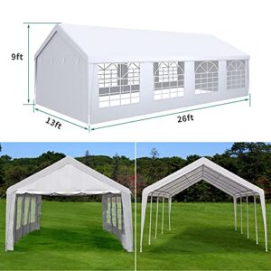 YITAHOME 13'x 26' Party Tent Heavy Duty Wedding Tent Outdoor Canopy Event Shelters Upgraded Galvanized Carport with Removable Sidewall Windows for Commercial, Parties, White