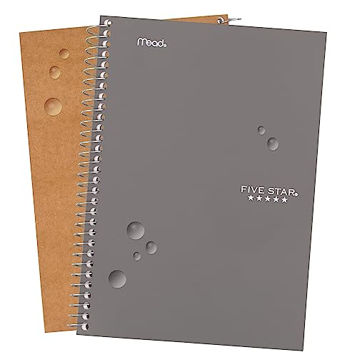 Five Star Small Spiral Notebook, 2 Subject, College Ruled Paper, 9-1/2" x 6", 100 Sheets, Gray (840004AA3)