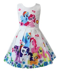 tohd toddler girls baby princess dress sleeveless little pony print show dresses (5-6 years, white)