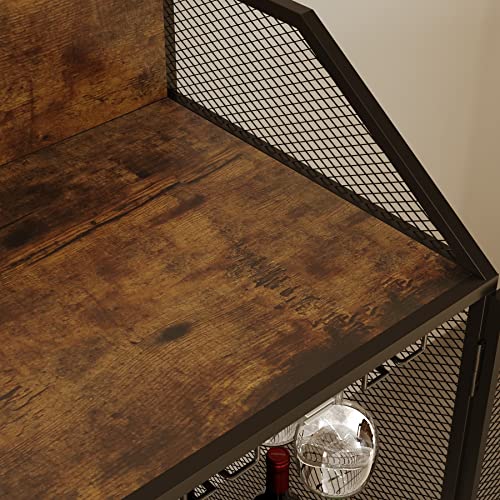 Easyzon Industrial Coffee Bar Cabinet, Rolling Liquor Cabinet Bar for Home with Metal Mesh Doors, Bar Unit on Wheels